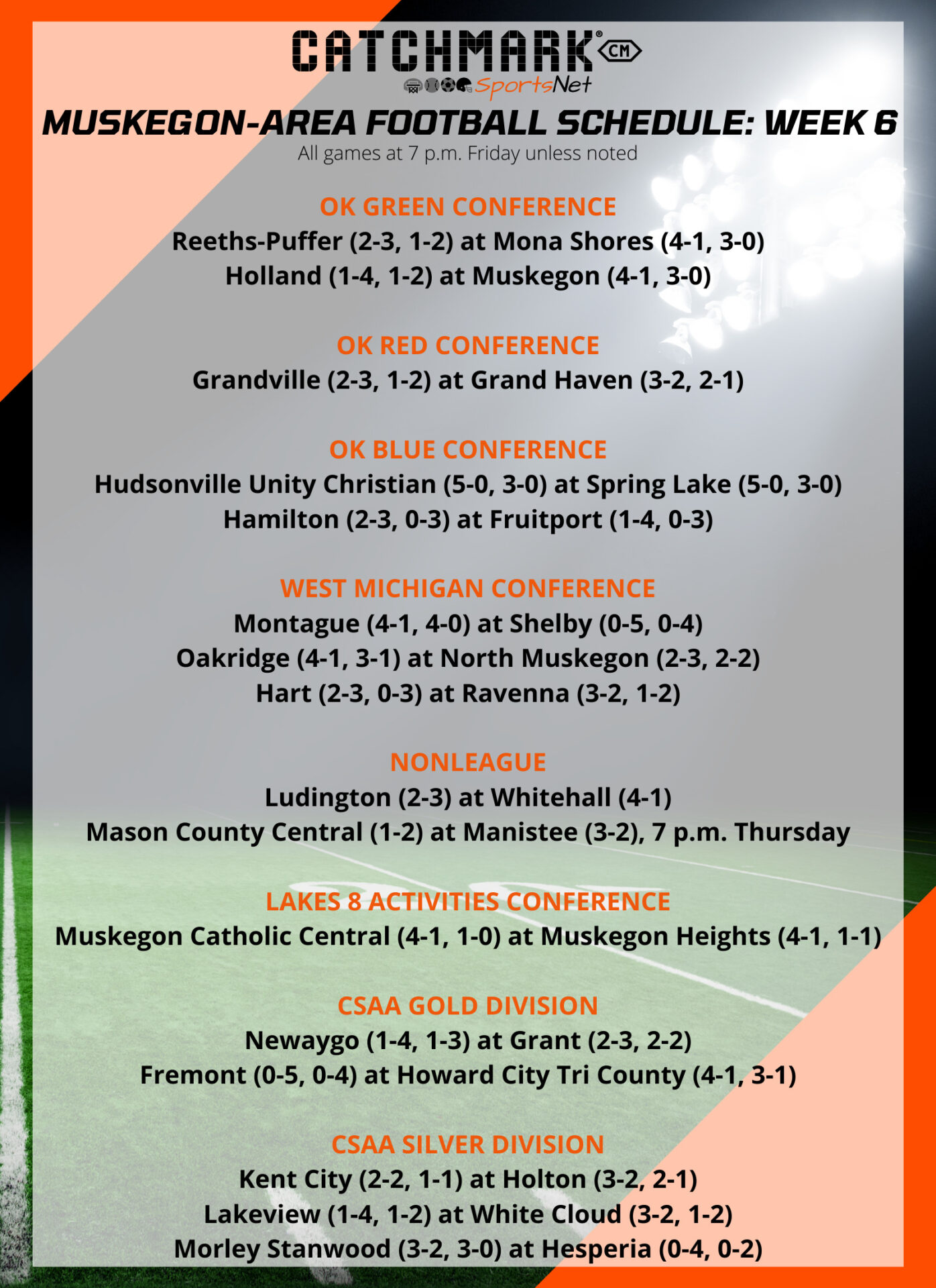 Muskegon-area Week 6 football schedule: CatchMark Game of Week a big ...